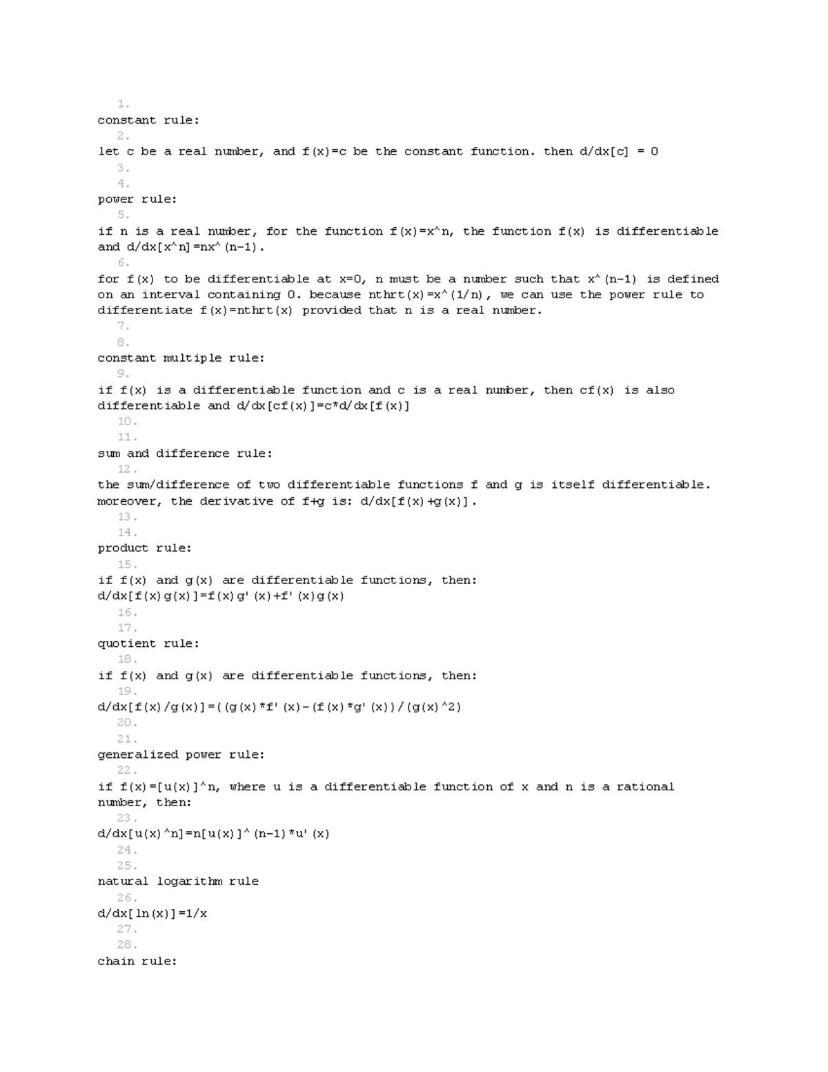 Basic Calculus Rules: Constant, Power, and Differentiation Techniques ...