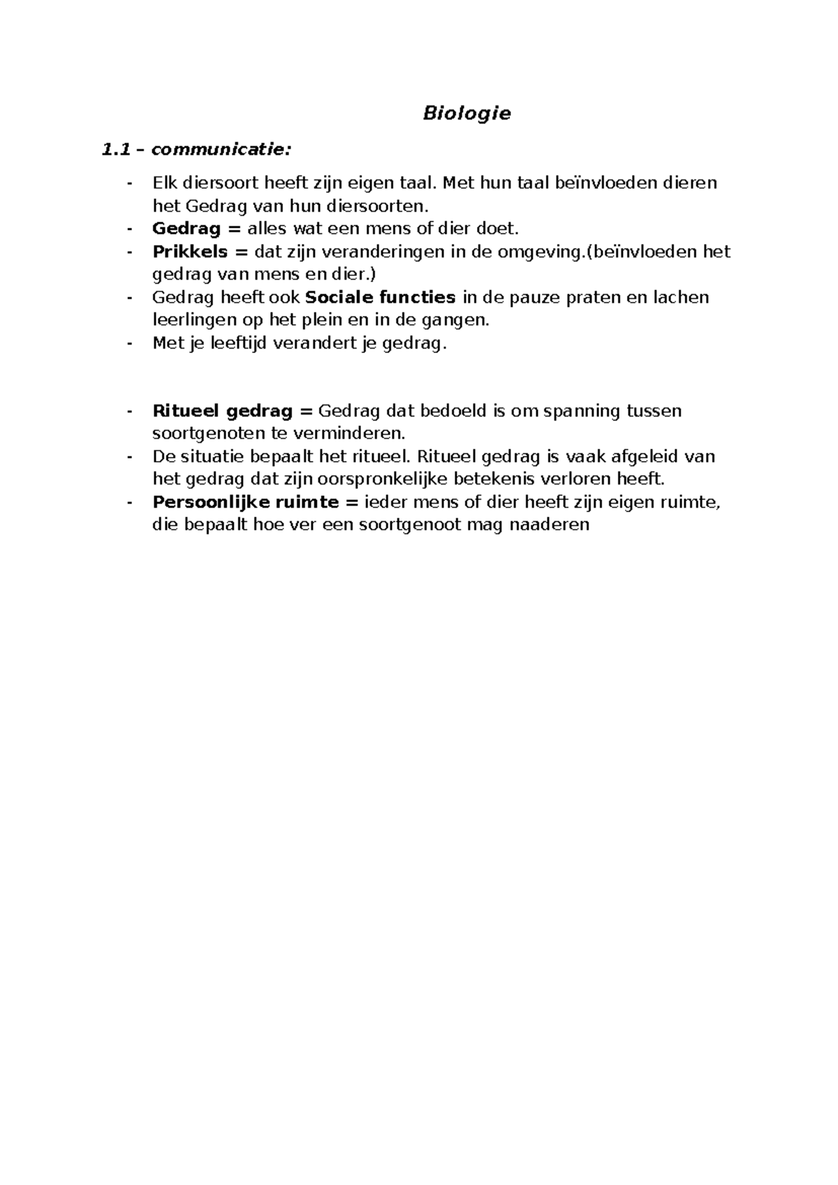 Biologie Hoofdstuk 1: Communicatie en Gedrag van Dieren - Studeersnel