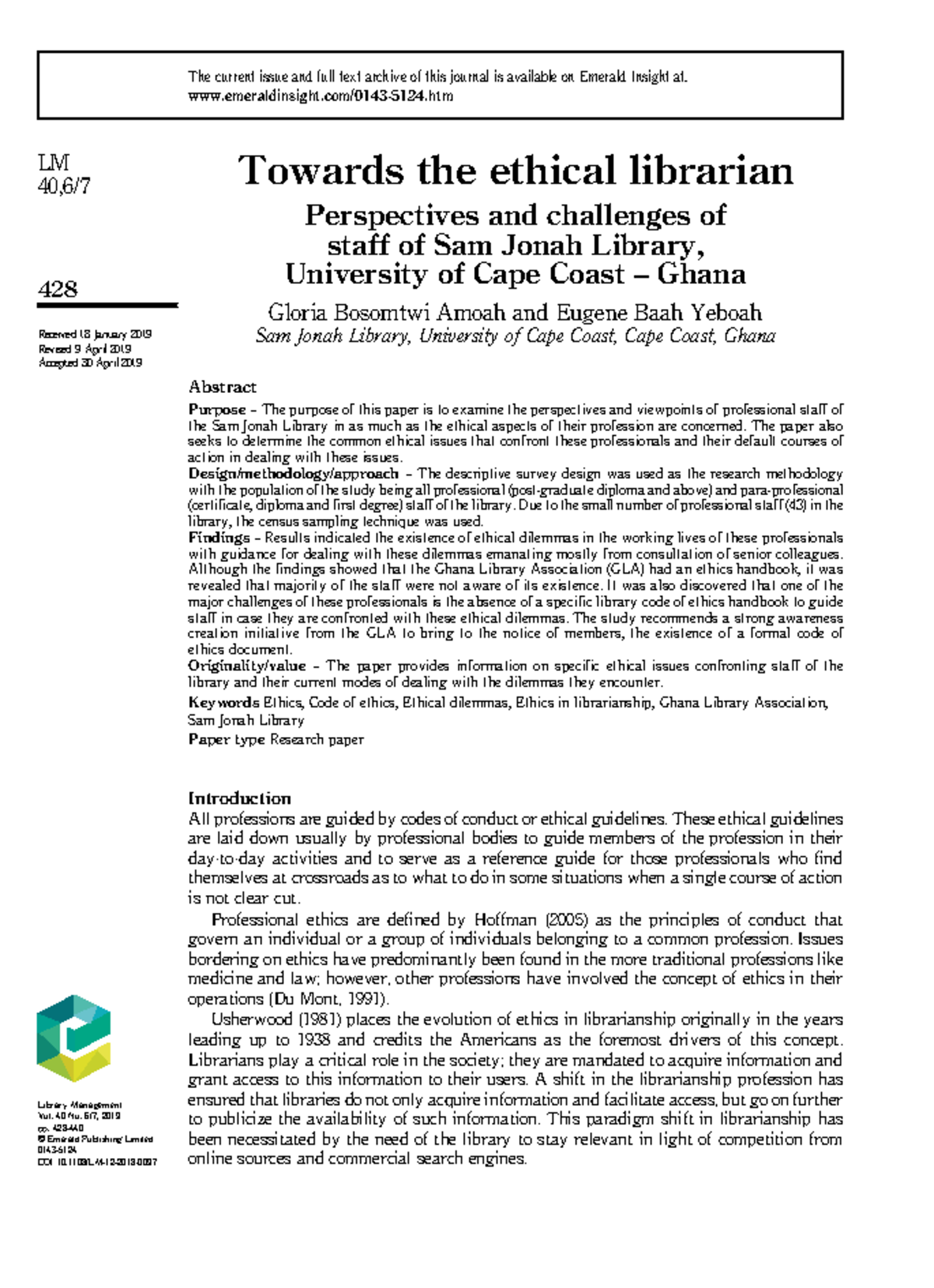 Ethical Challenges in Librarianship: Insights from Sam Jonah Library ...