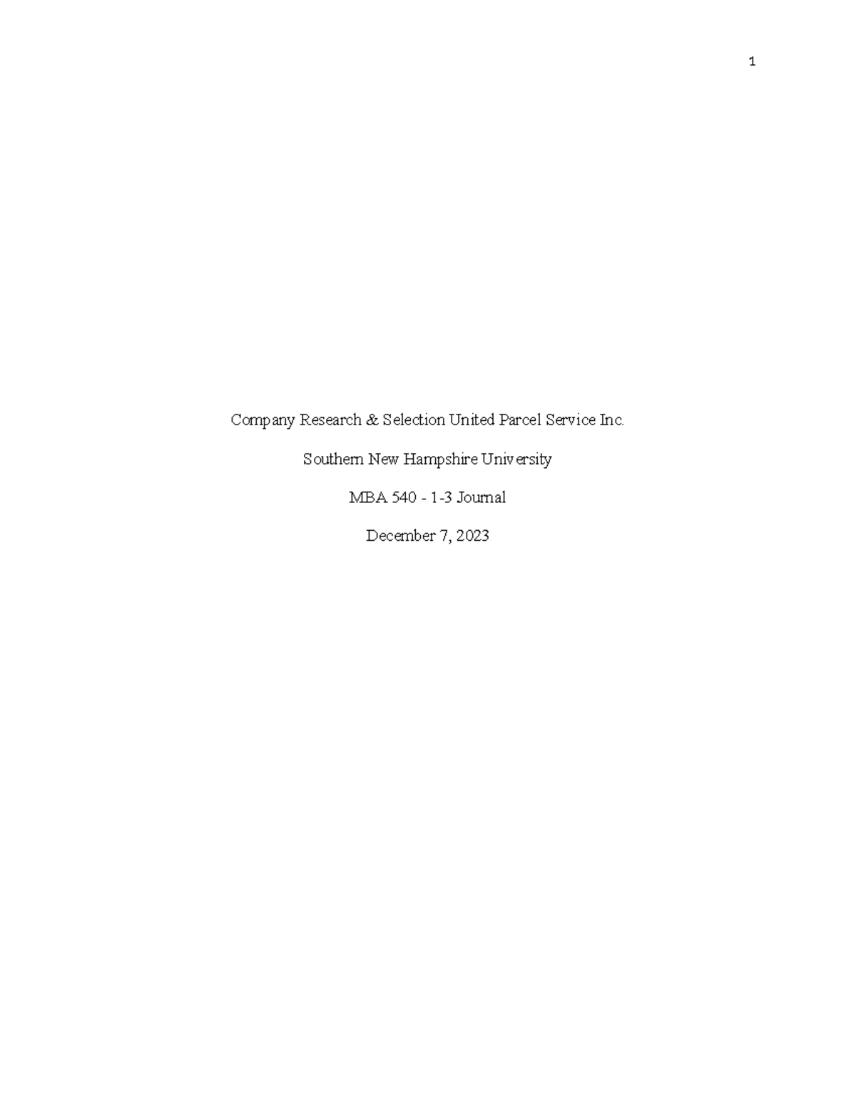 MBA 540 - 1-3 Journal: Research on United Parcel Service Inc. - Studocu