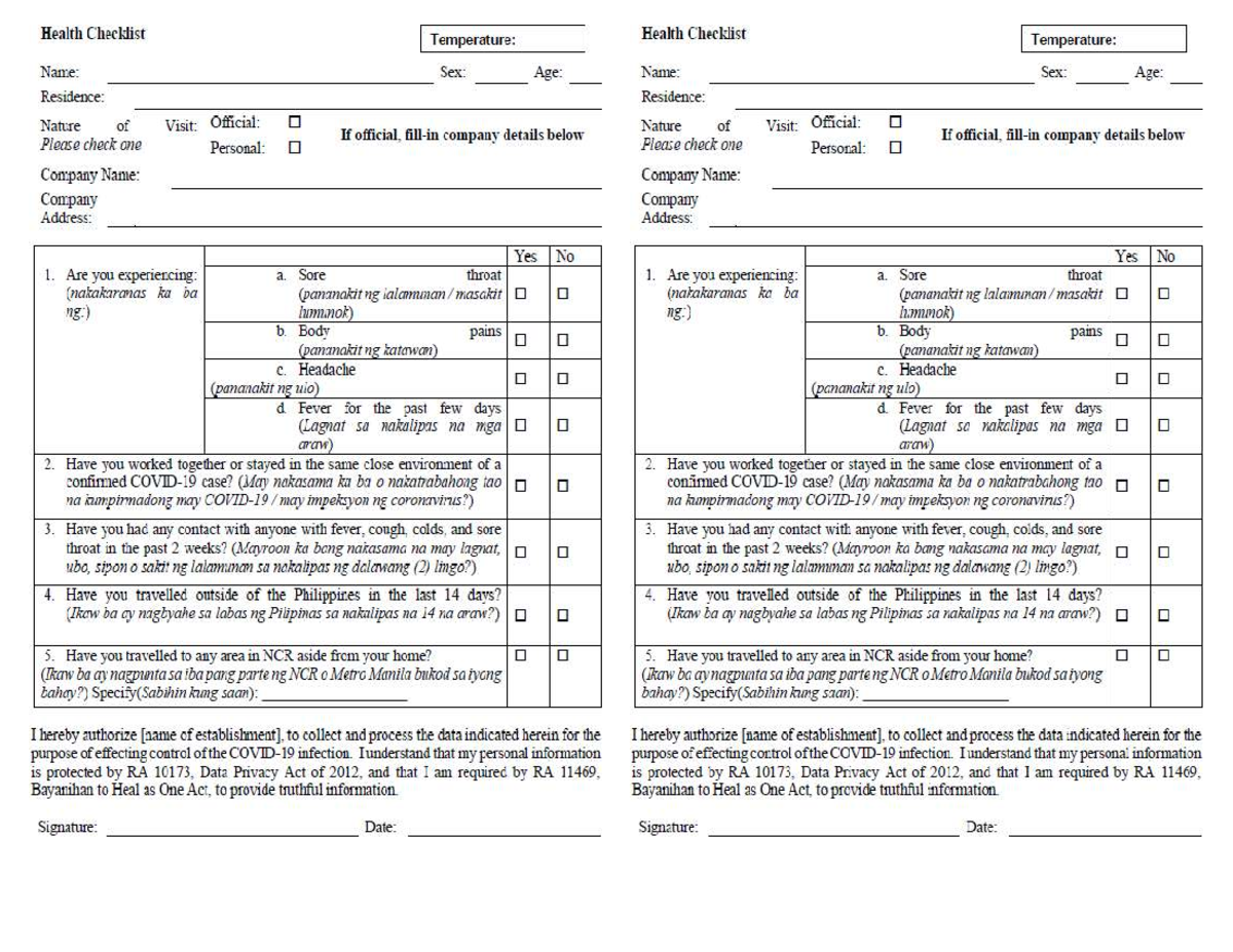 A.4 Health Checklist for COVID-19 Symptoms Assessment - Studocu