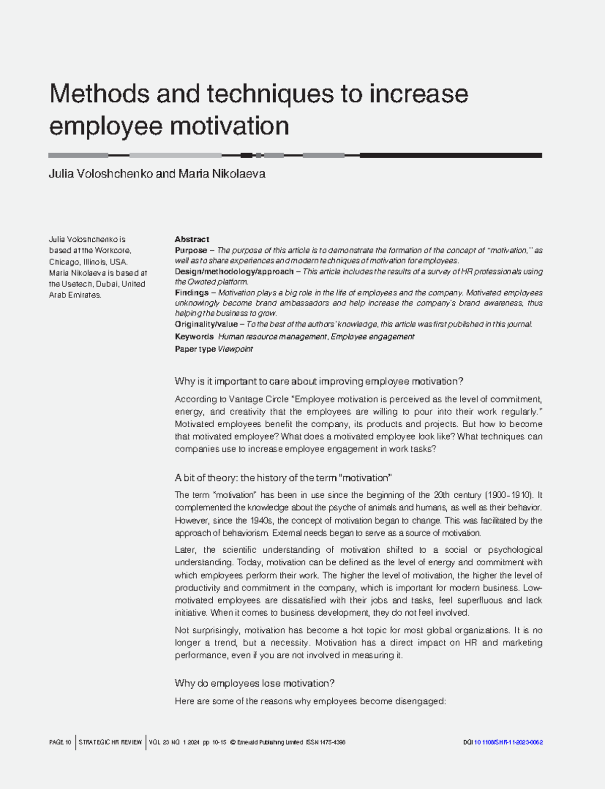 Enhancing Employee Motivation: Techniques & Strategies (SHR 2024) - Studocu