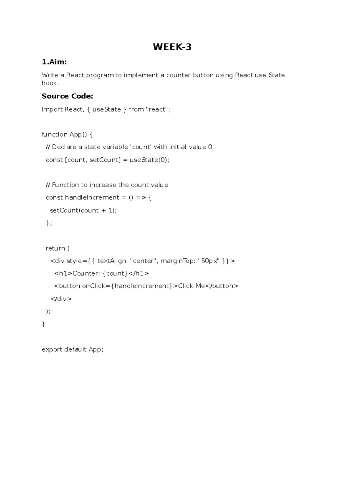 React Programming Exercises: Counter, API Fetch, Props, Forms, and Iterative - Studocu
