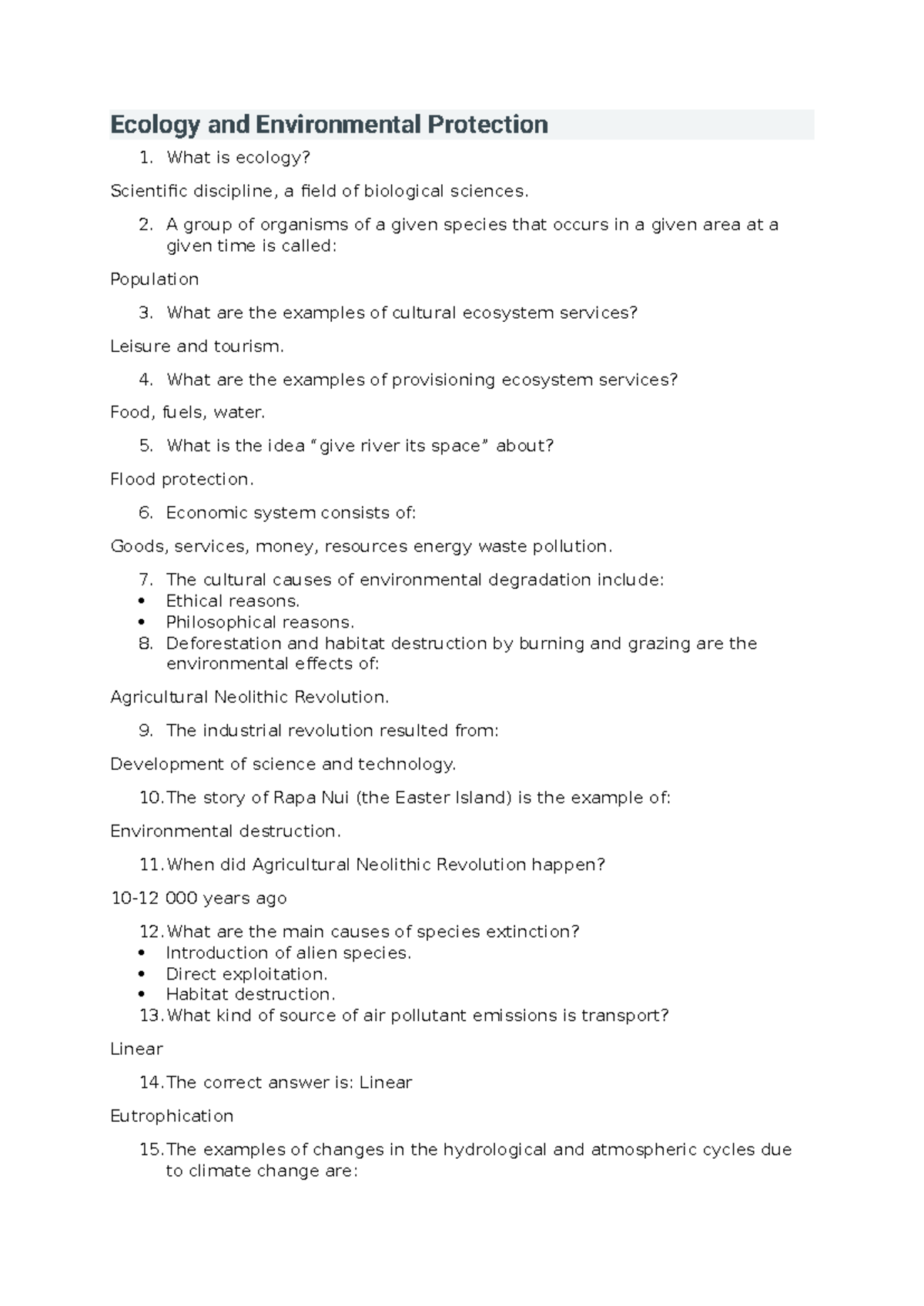 Ecology and Environmental Protection Overview: Key Concepts and Issues ...