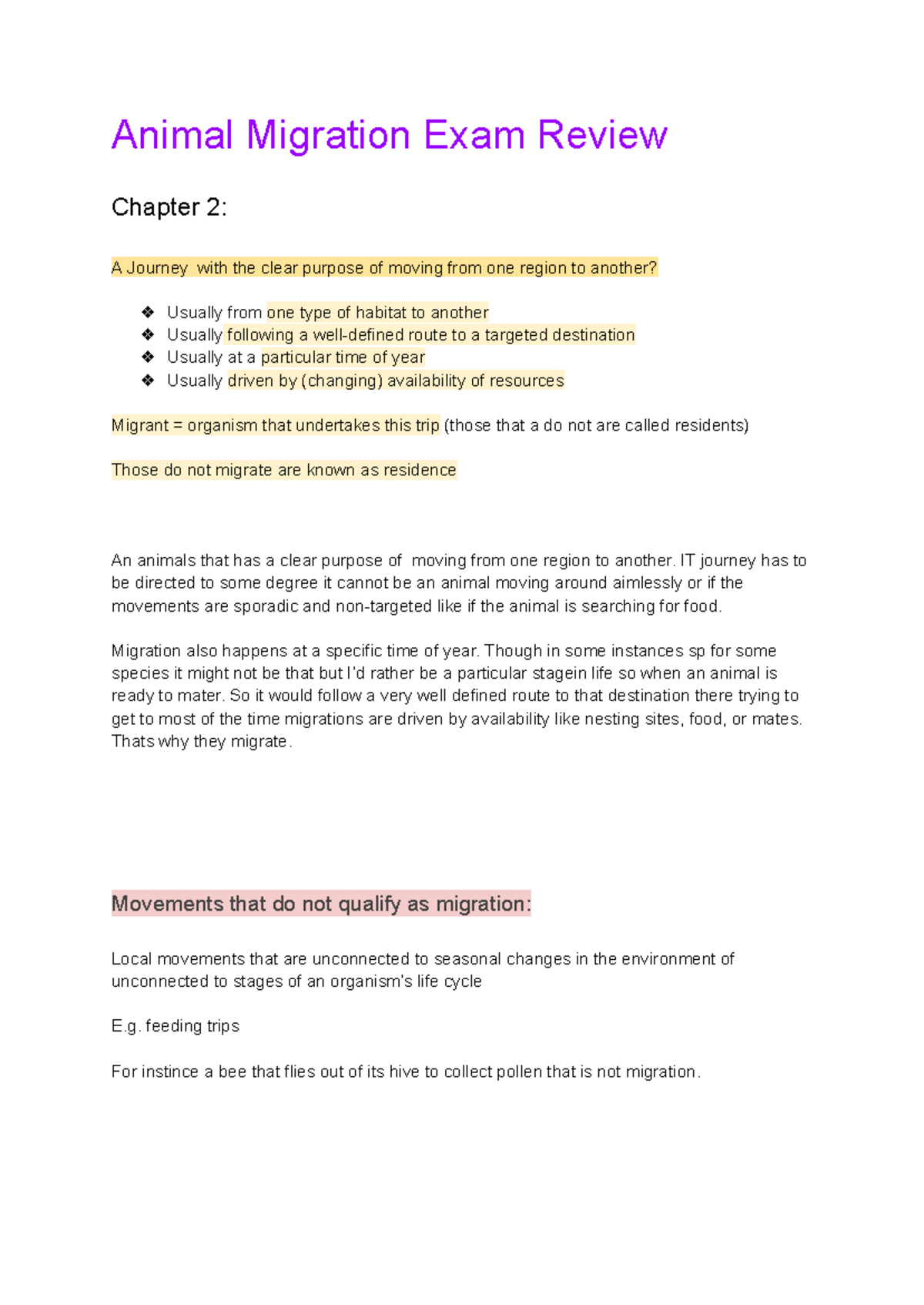 Animal Migration Exam Review (Biology 101: Midterm Study Guide ...