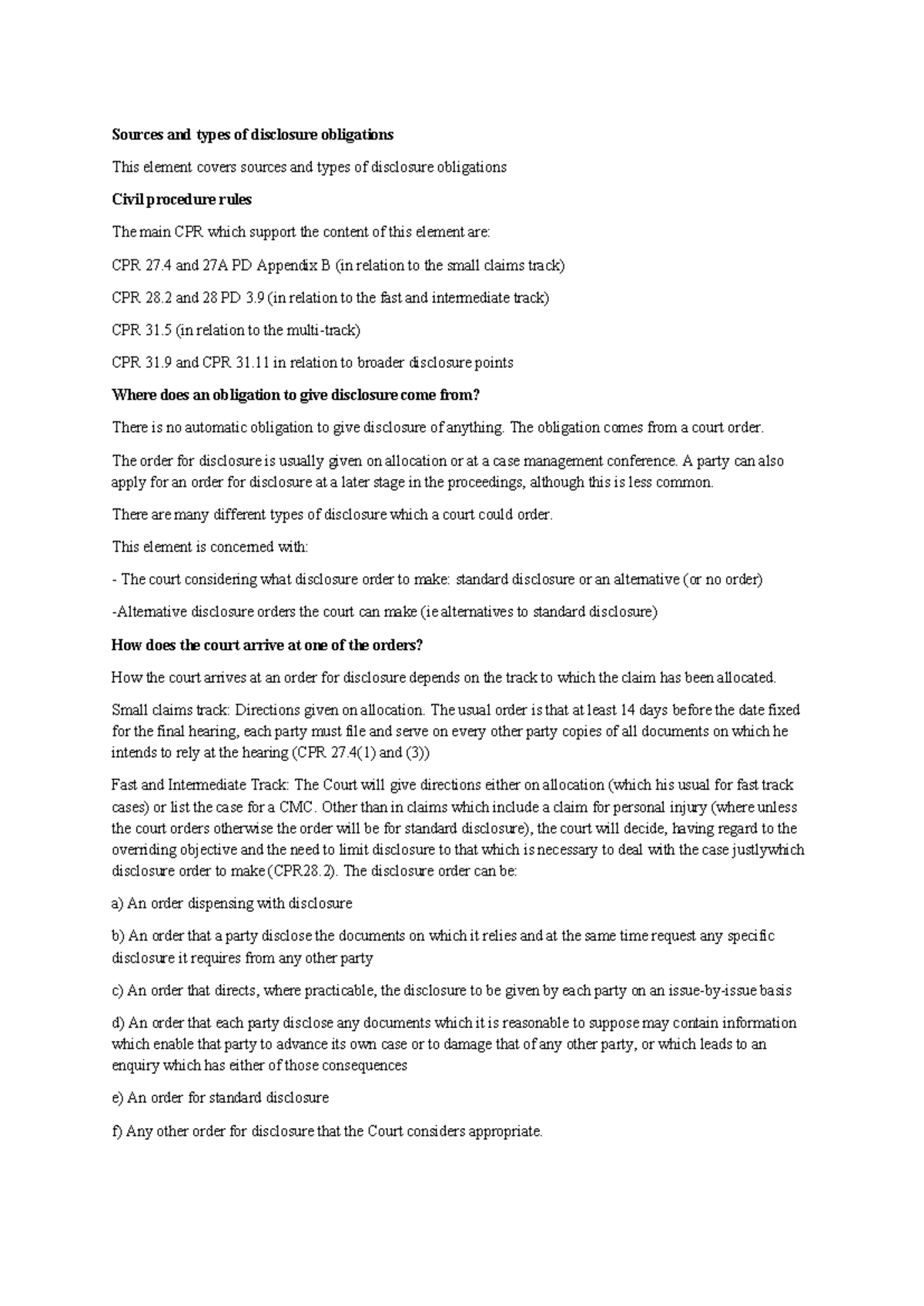 Sources and Types of Disclosure Obligations [CIV12uv] - Overview and ...