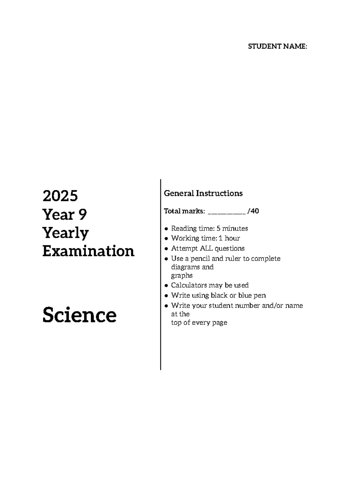 2025 Year 9 Science Yearly Exam Practice Questions - Studocu