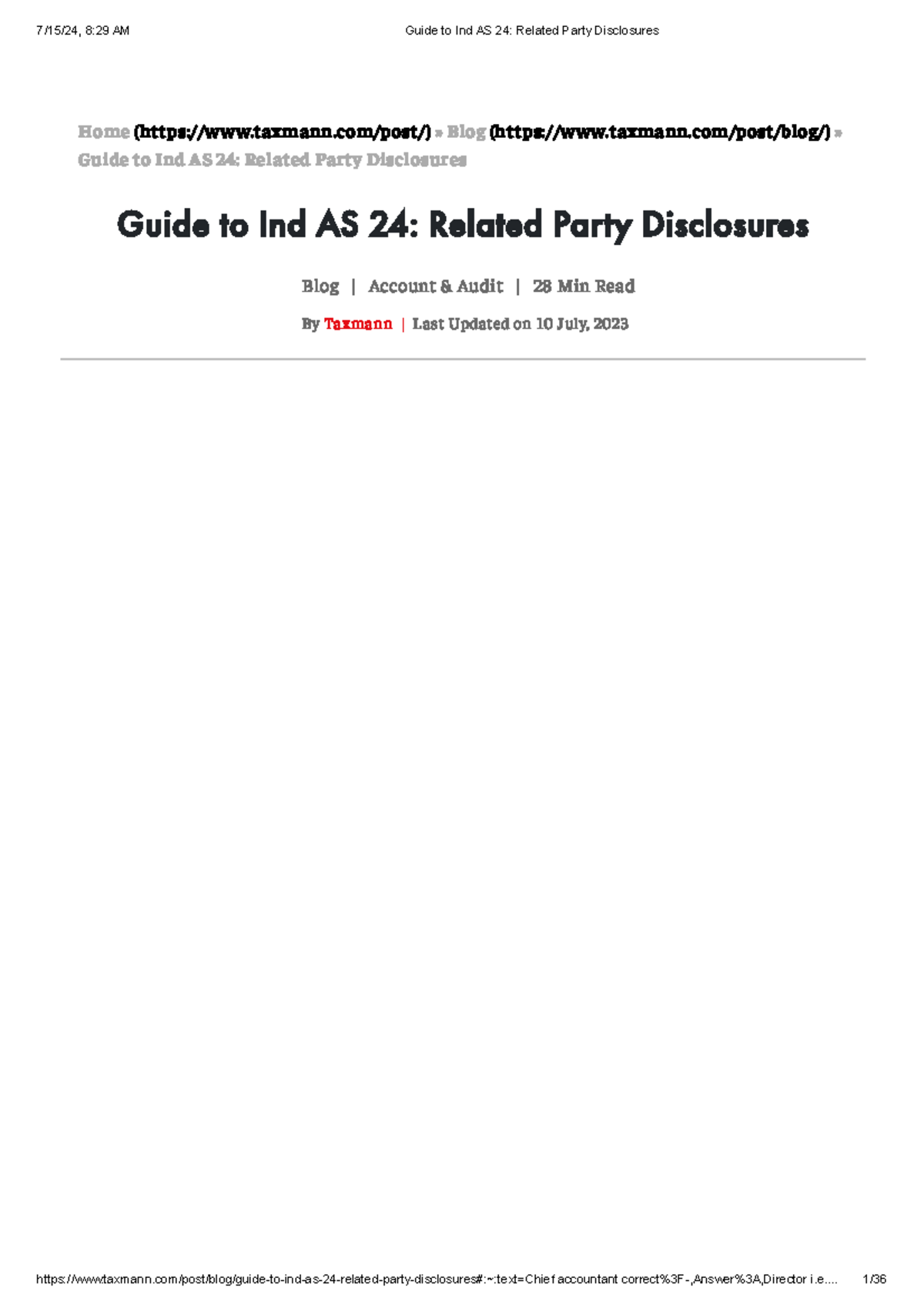 Ind AS 24: Comprehensive Guide to Related Party Disclosures - Studocu