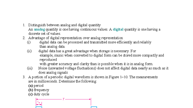 DE I Problem SET - Digital vs. Analog Quantities and Logic Gates - Studocu