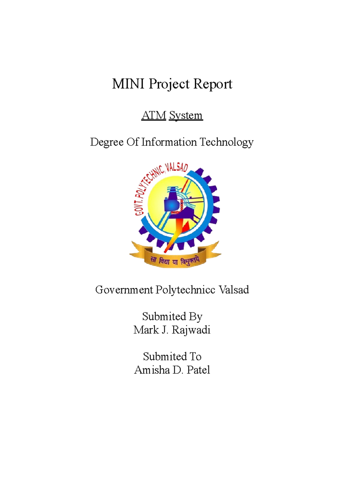 ATM System Mini Project Report - IT Degree - Government Polytechnic ...