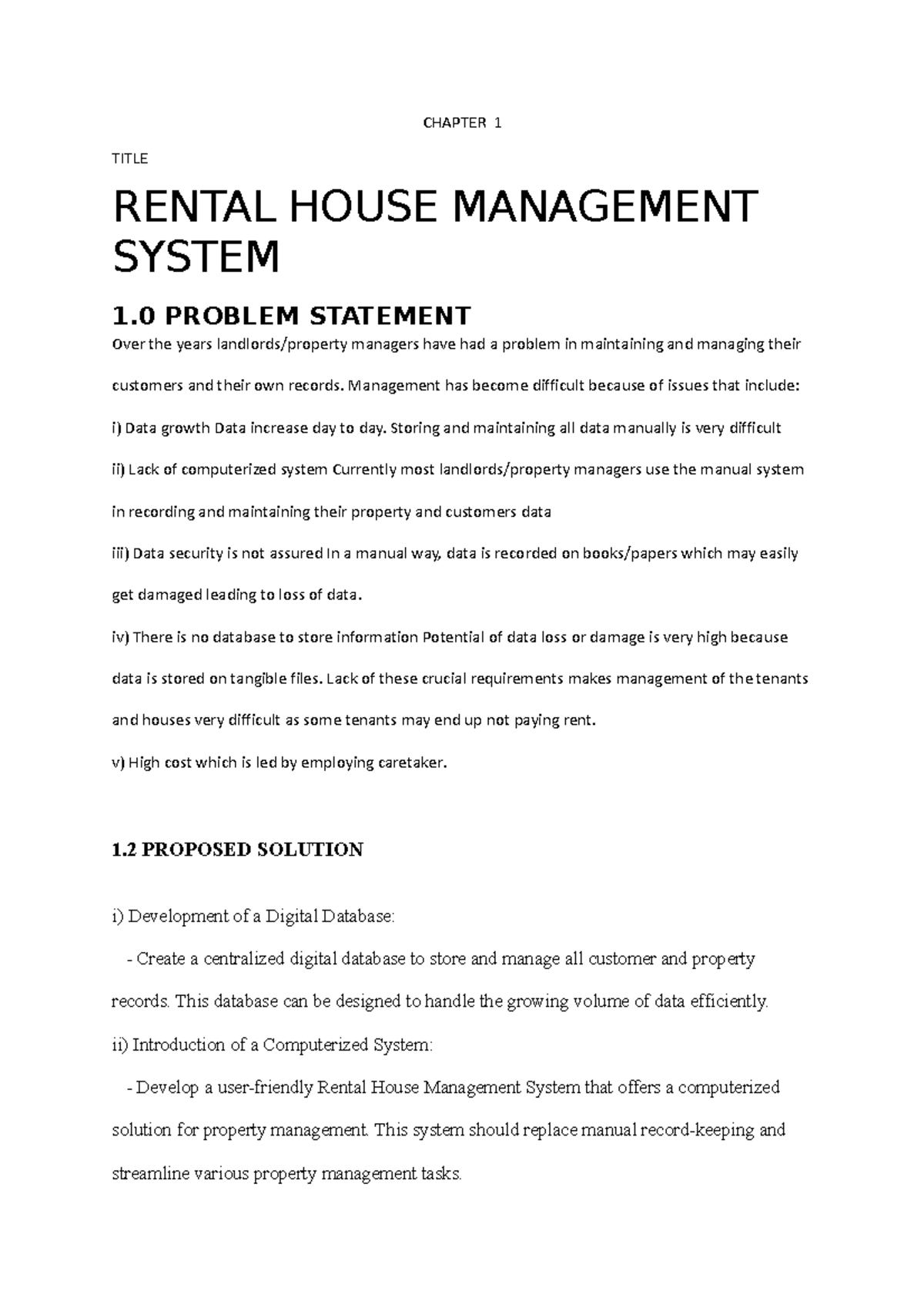 Rental House Management System Proposal: Challenges & Solutions - Studocu