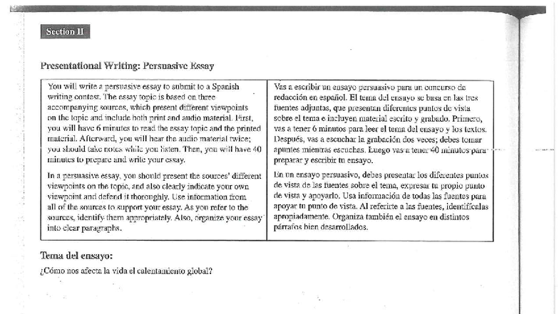 AP Spanish Language: Persuasive Essay on Global Warming Effects - Studocu