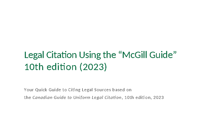 Legal Citation Guide: 10th Edition (2023) for Durham College - Studocu