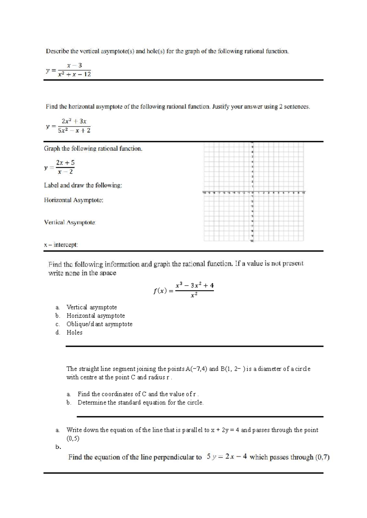 Revision Material for Math Concepts: Asymptotes & Circles - Studocu
