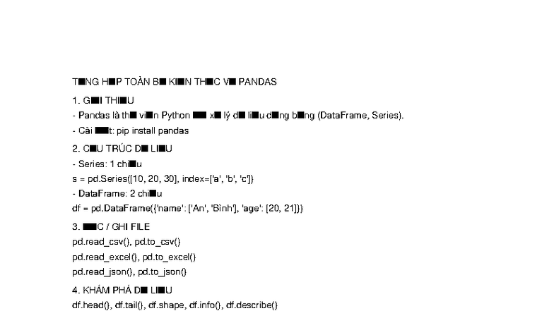 tổng hợp hàm pandas - TnNG HnP TOÀN Bn KInN THnC Vn PANDAS GInI THInU ...