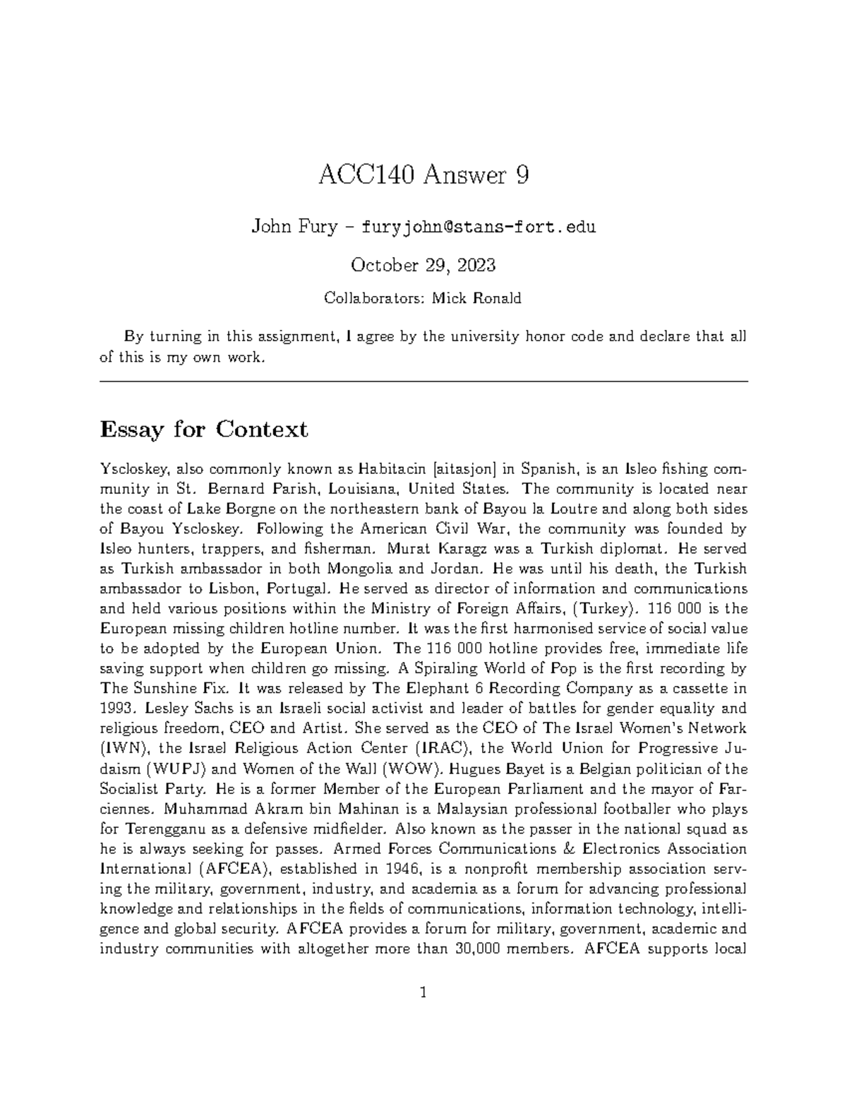 ACC140 Essay notes on Yscloskey and notable figures in history - Studocu