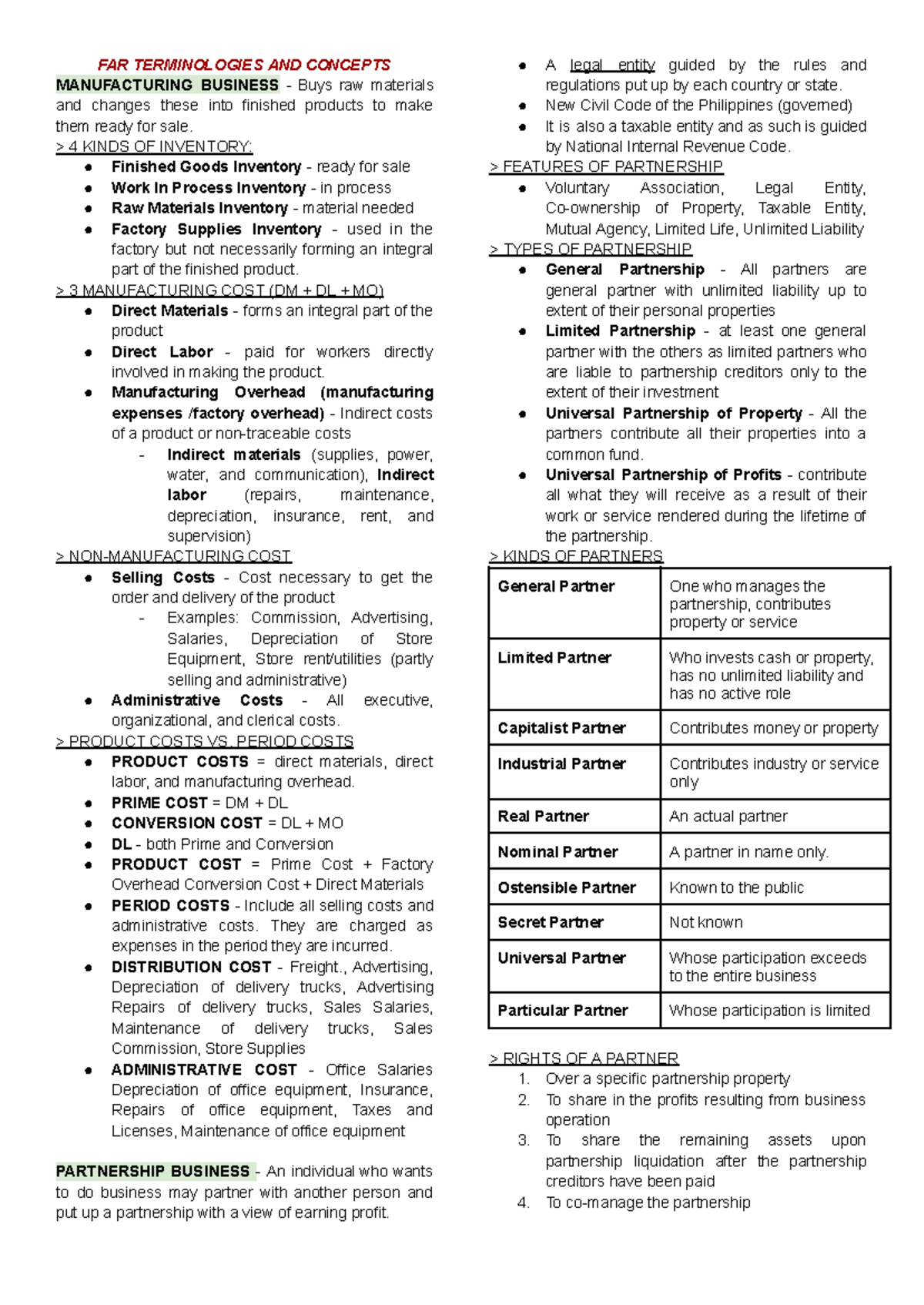 FAR 101: Key Terminologies & Concepts in Manufacturing Business - Studocu