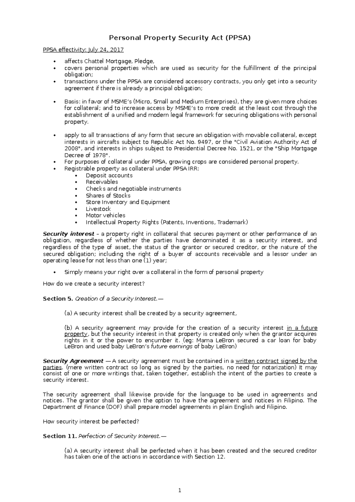 PPSA Study Notes: Understanding Security Interests and Agreements - Studocu