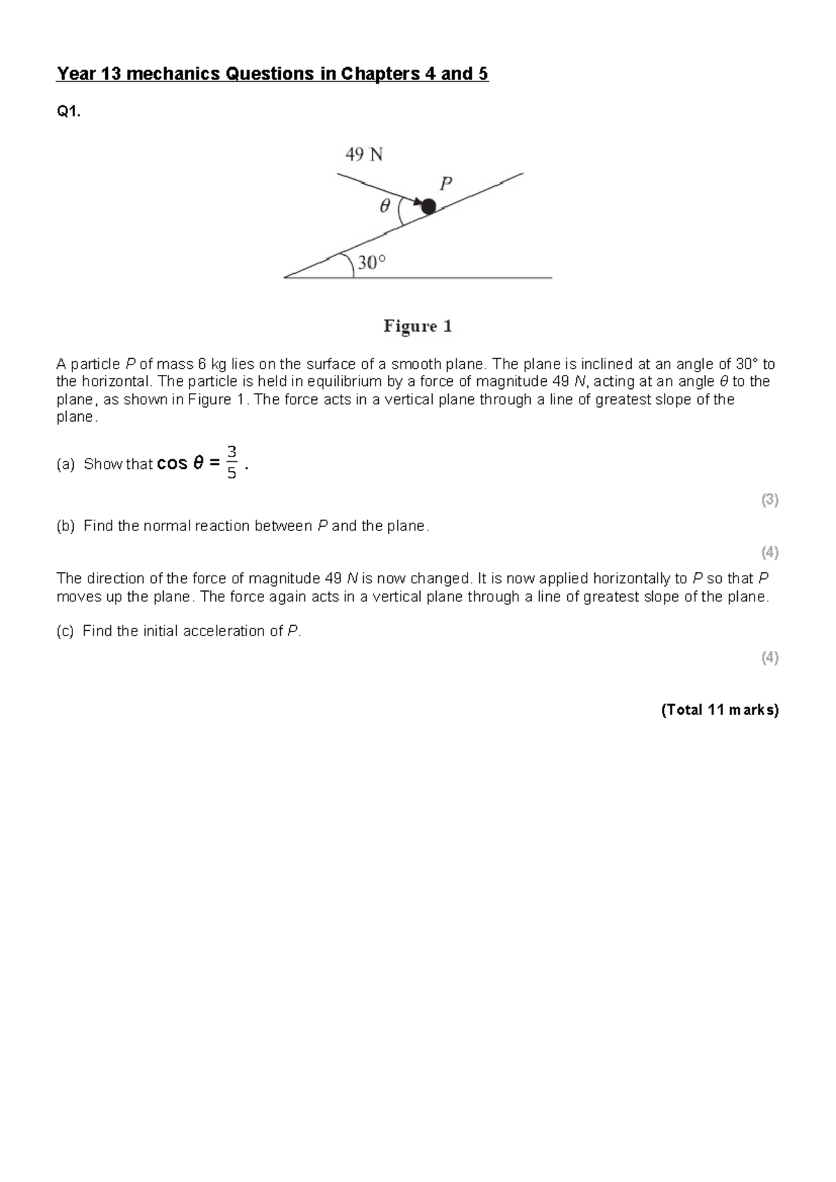 Year 13 Mechanics Q&A: Forces in Chapters 4 & 5 - Studocu