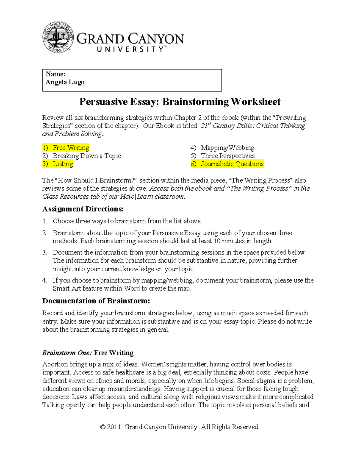 PHI105-T2-Persuasive Essay Brainstorming Worksheet Guide - Studocu
