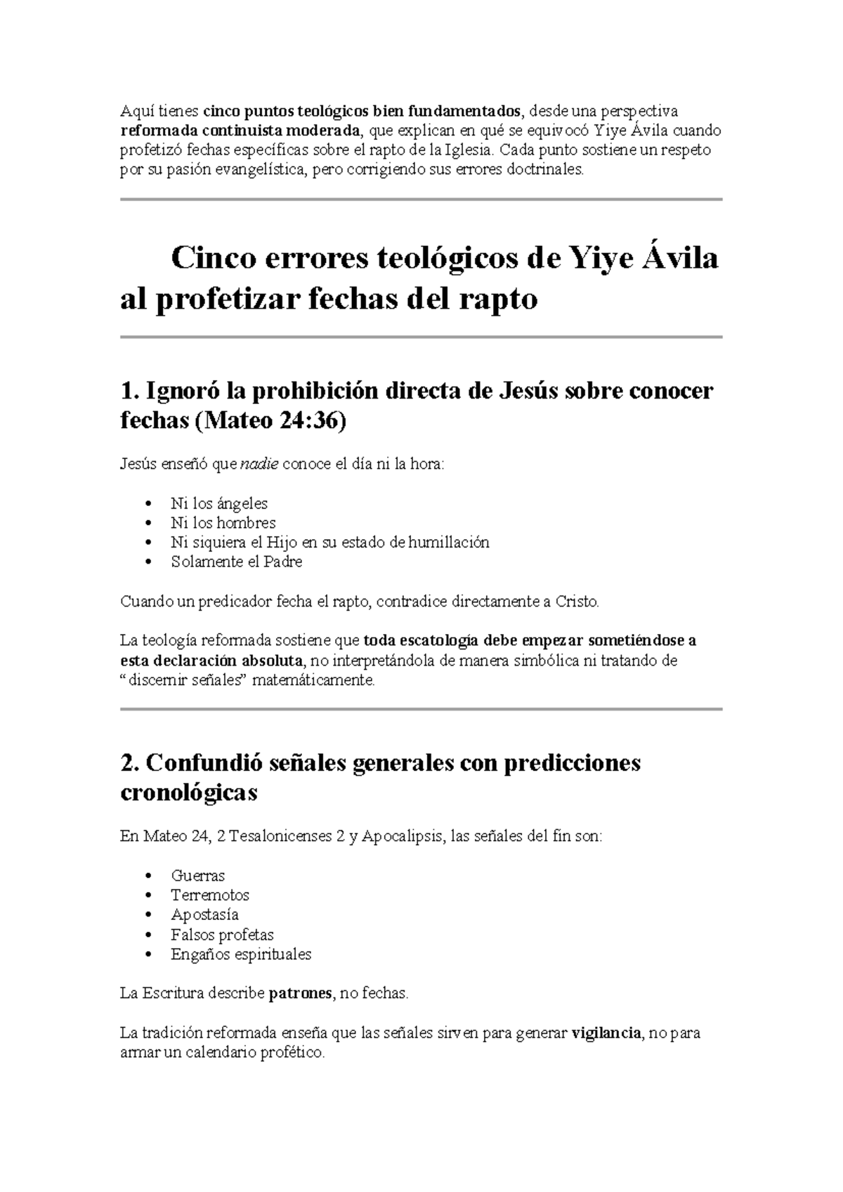 Cinco Errores Teológicos de Yiye Ávila sobre el Rapto - Studocu