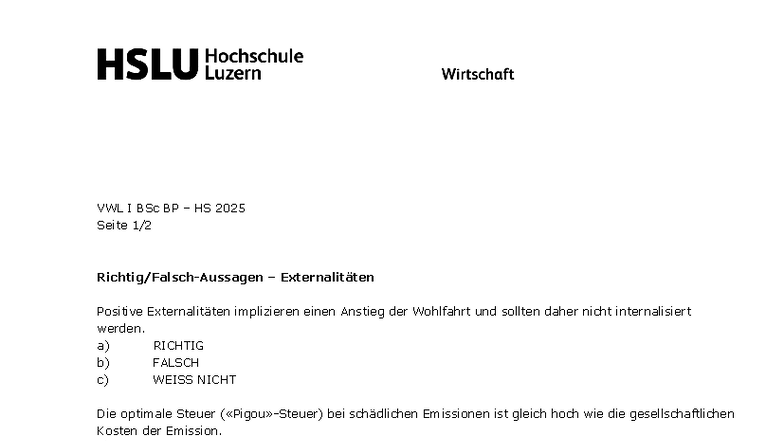 VWL I BSc BP HS 2025: Live Voting zu Externalitäten - Studocu