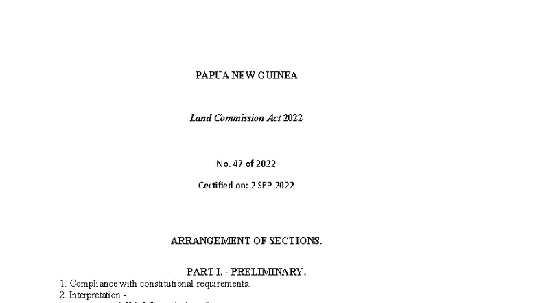 PAPUA NEW GUINEA Lands Commission Act 2022: Key Provisions and ...