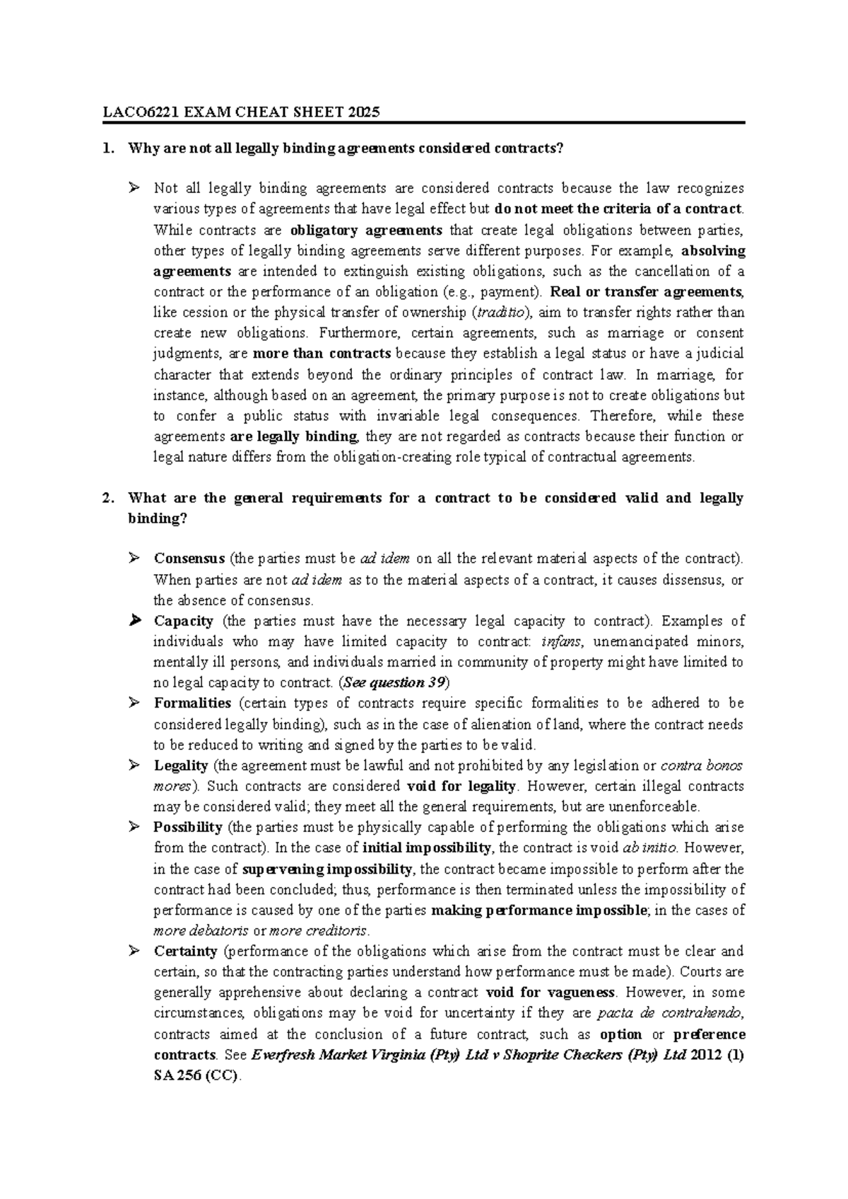 LACO6221 FINAL EXAM CHEAT SHEET 2025: Contract Law Essentials - Studocu