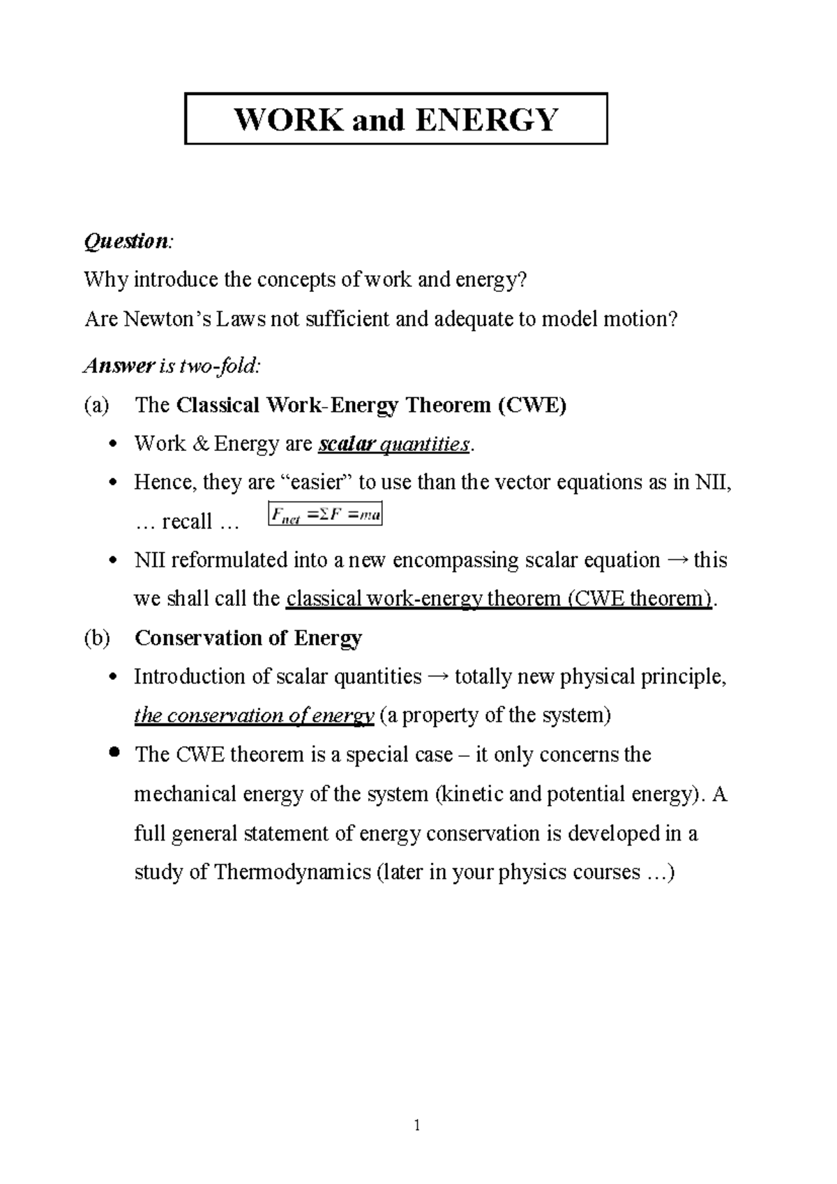 WORK, ENERGY, AND POWER: Understanding the CWE Theorem - Studocu