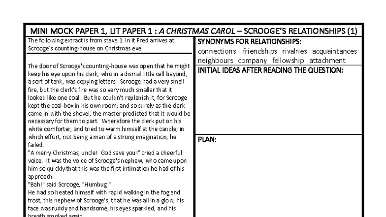 MINI MOCK PAPER 1, LIT PAPER 1: A CHRISTMAS CAROL THEMES AND ANALYSIS ...