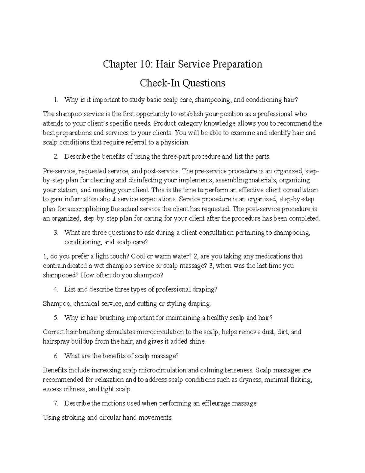 Chapter 10: Hair Service Prep Check-In Questions and Guidelines - Studocu