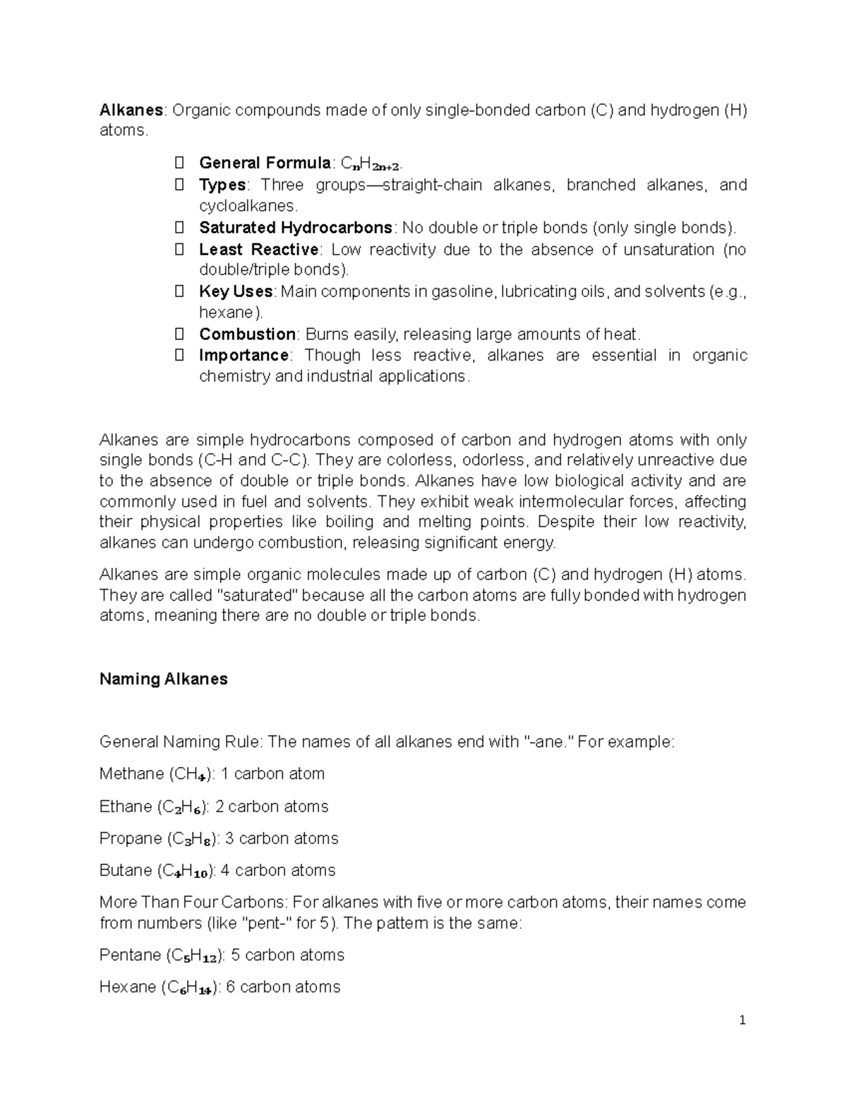 Alkanes: Structure, Naming, and Reactions - Organic Chemistry 101 - Studocu