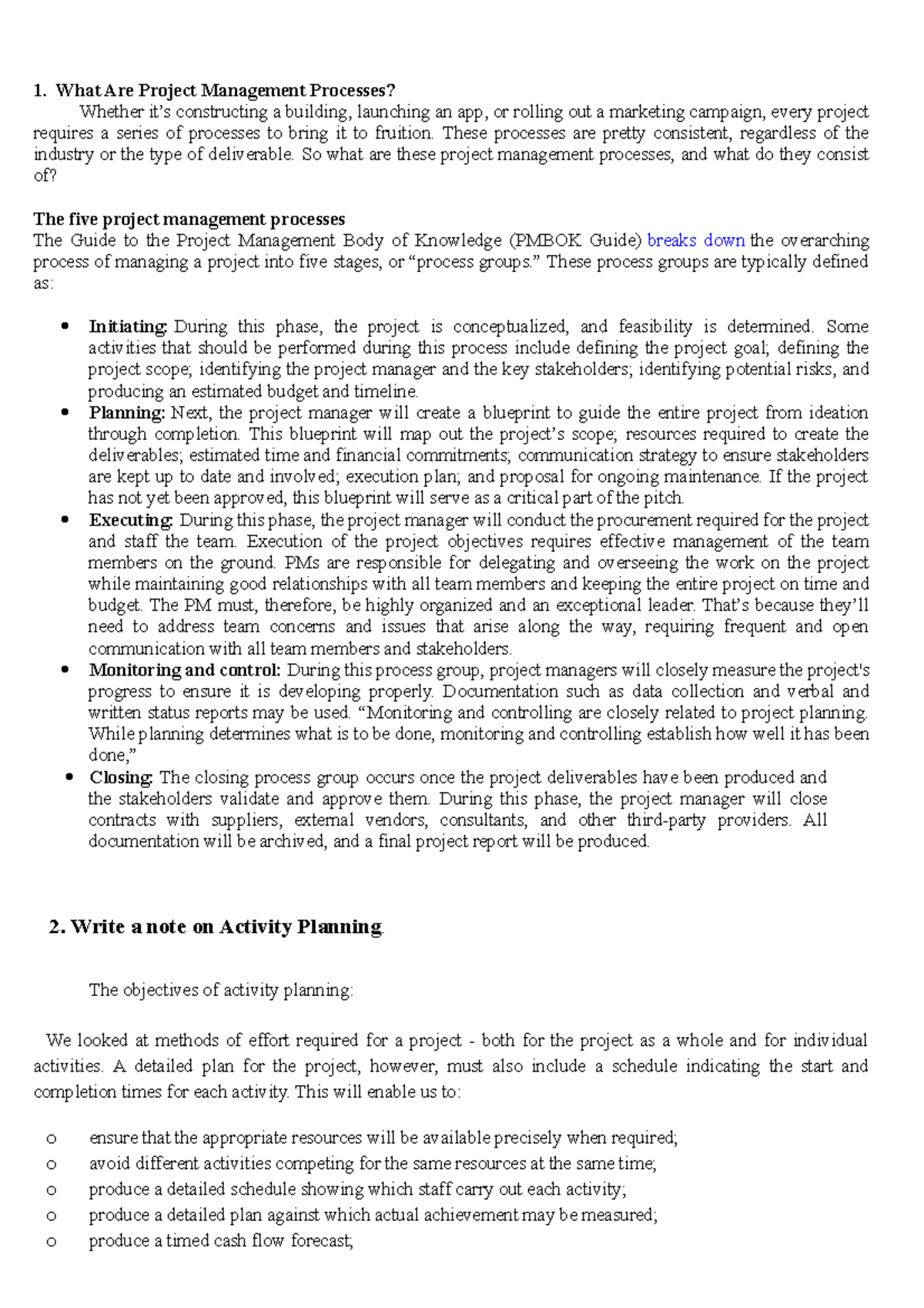 SPM Final Exam Notes: Project Management Processes & Planning - Studocu