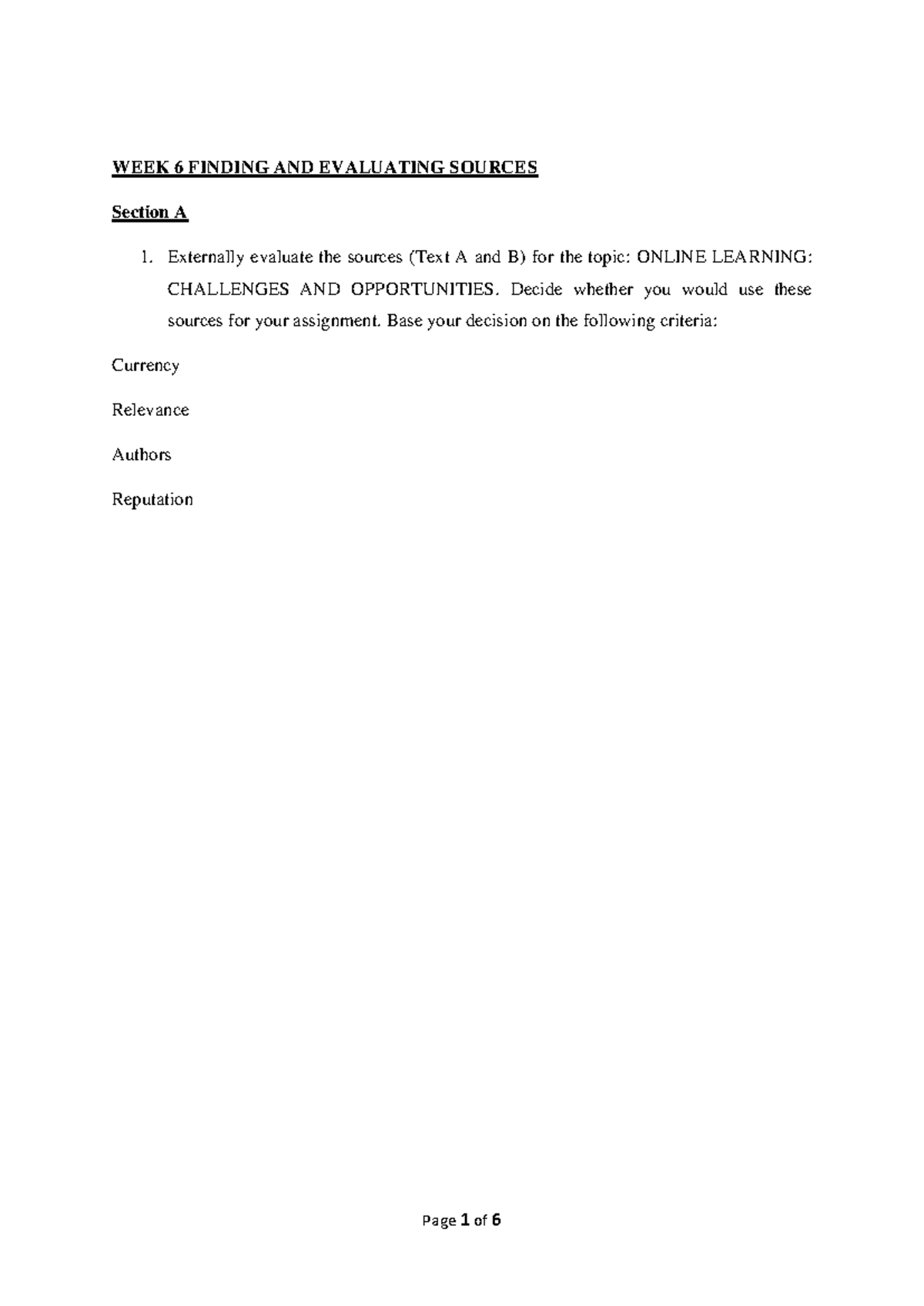 WEEK 6: Evaluating Sources for Online Learning Challenges ...