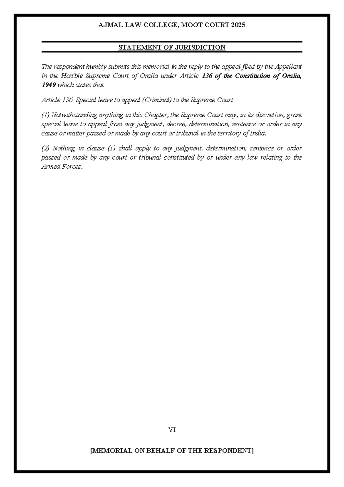 **Jurisdictional Statement: Respondent's Memorial in Supreme Court Case ...