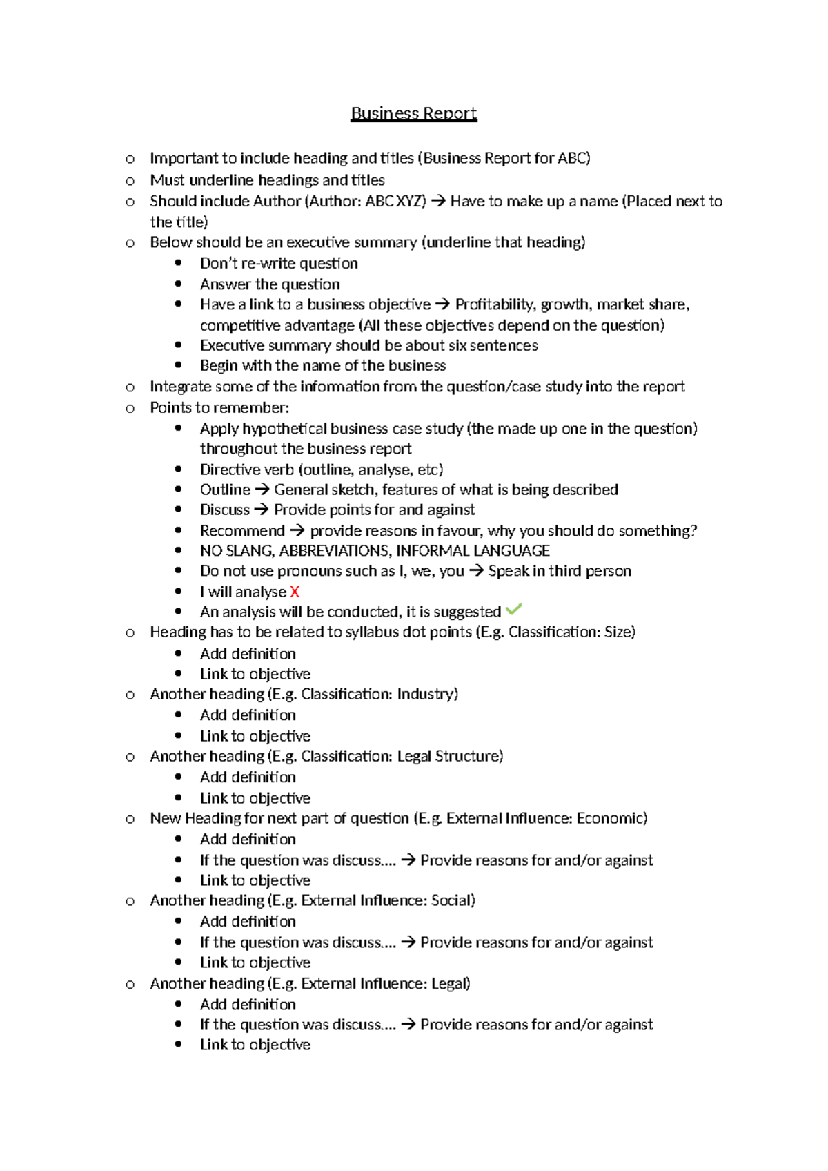 Business Report Notes for ABC: Structure & Key Elements - Studocu