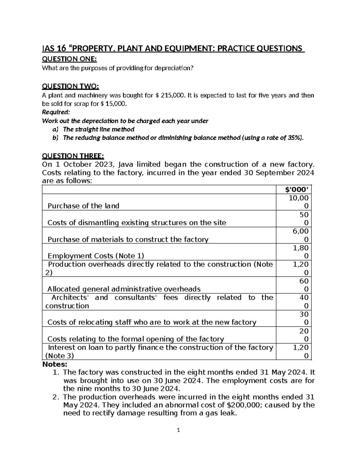 IAS 16 PLANT AND EQUIPMENT: PRACTICE QUESTIONS FOR JAN 2025 - Studocu
