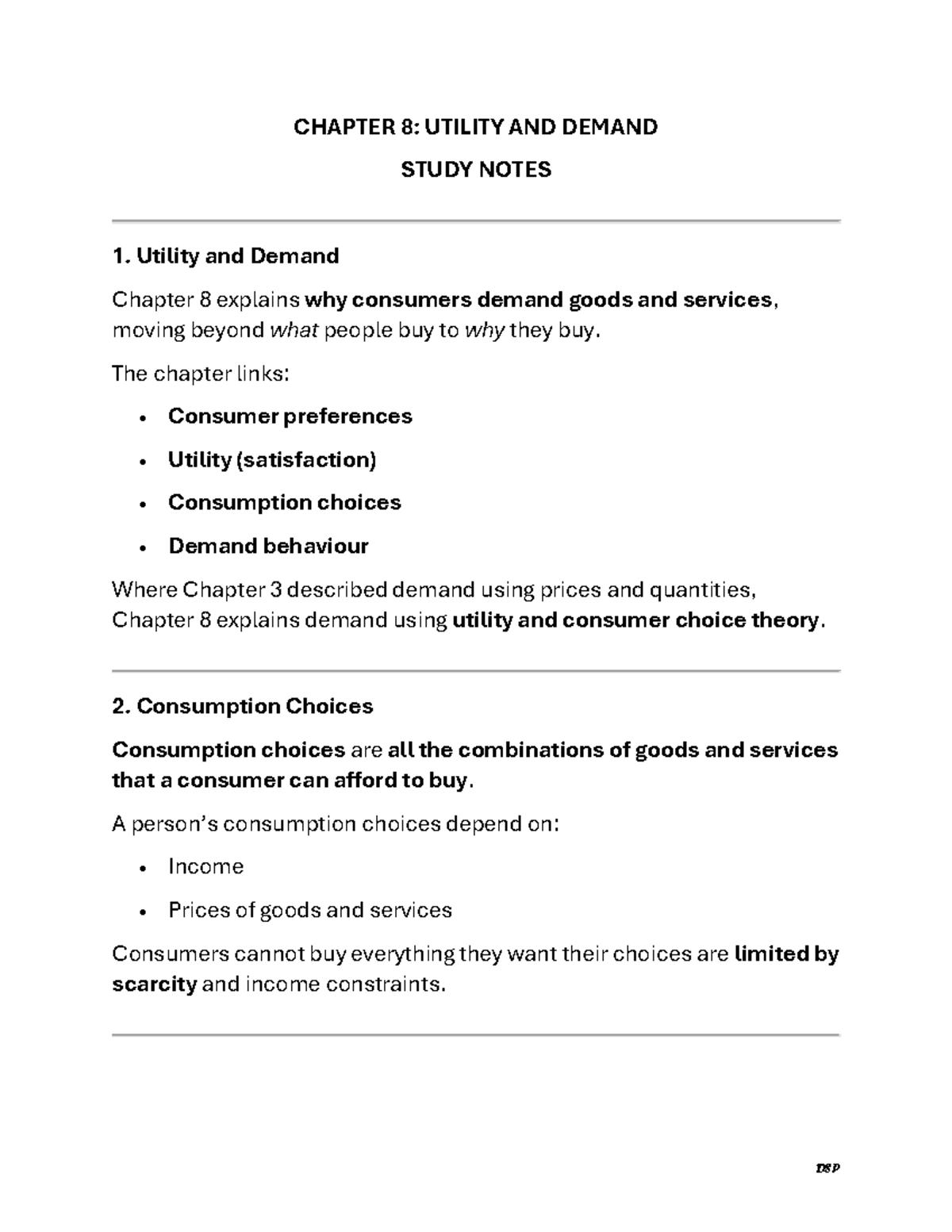 CHAPTER 8: UTILITY AND DEMAND STUDY NOTES - Studocu
