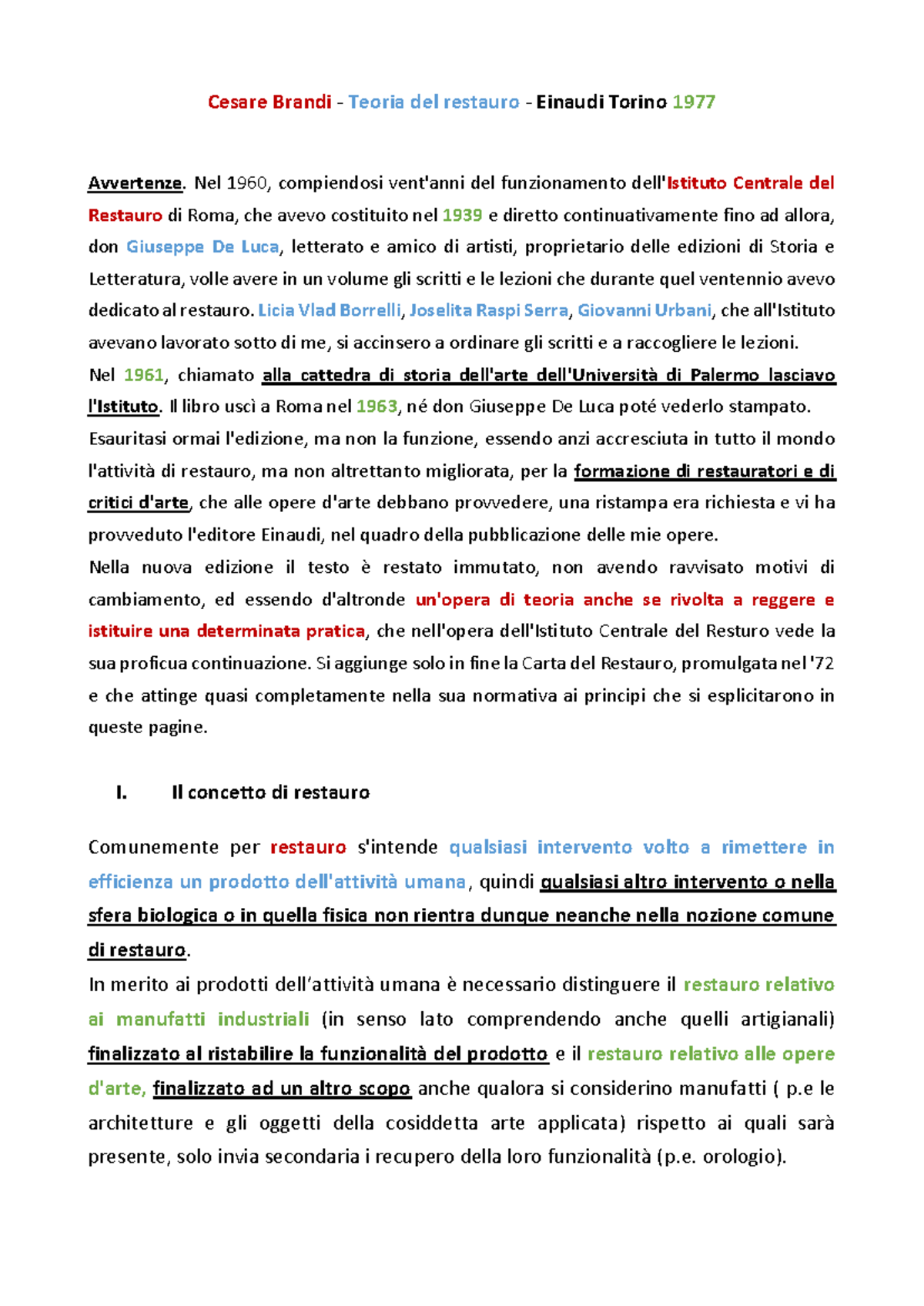 Cesare Brandi: Teoria del Restauro - Einaudi 1977 Analisi e Riflessioni ...