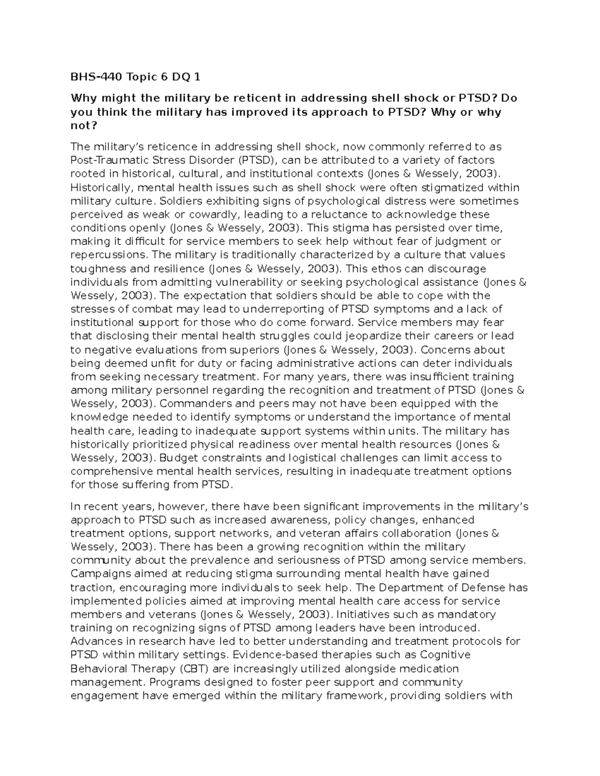 BHS-440 Topic 6 Discussion Questions on PTSD & Trauma-Informed Care ...