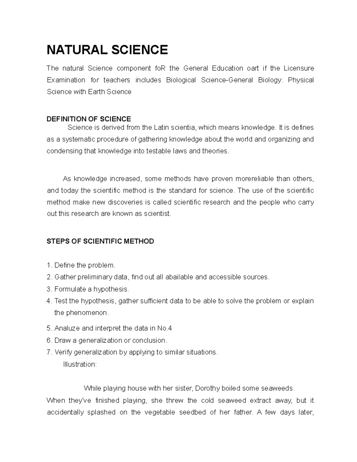 Natural Science - It is defines as a systematic procedure of gathering ...