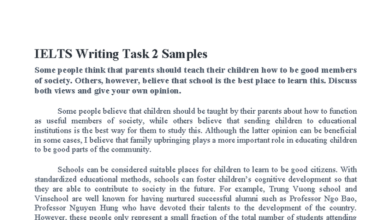 IELTS Writing Task 2 Samples: Discussing Education and Society - Studocu