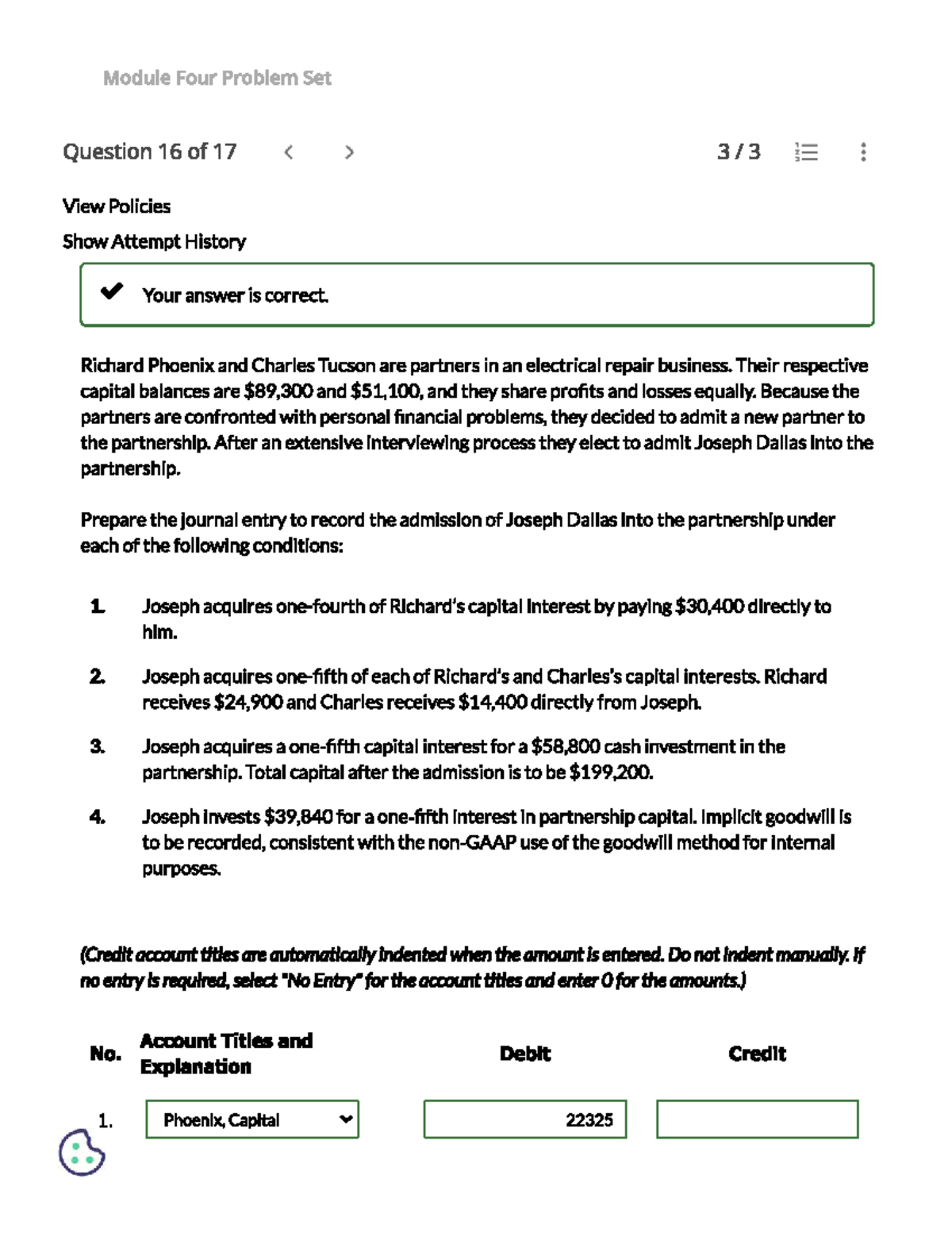 ACC 405 - Module 4 Problem Set: Journal Entry for Partner Admission ...