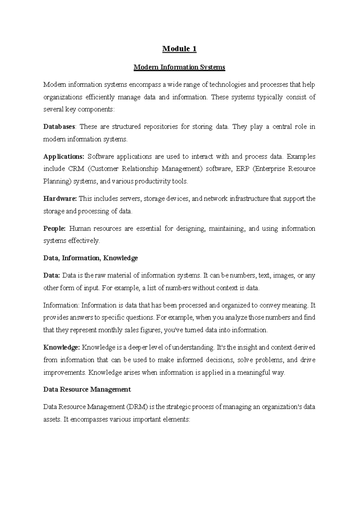 Module 1 ITM - Mba IT - Module 1 Modern Information Systems Modern ...