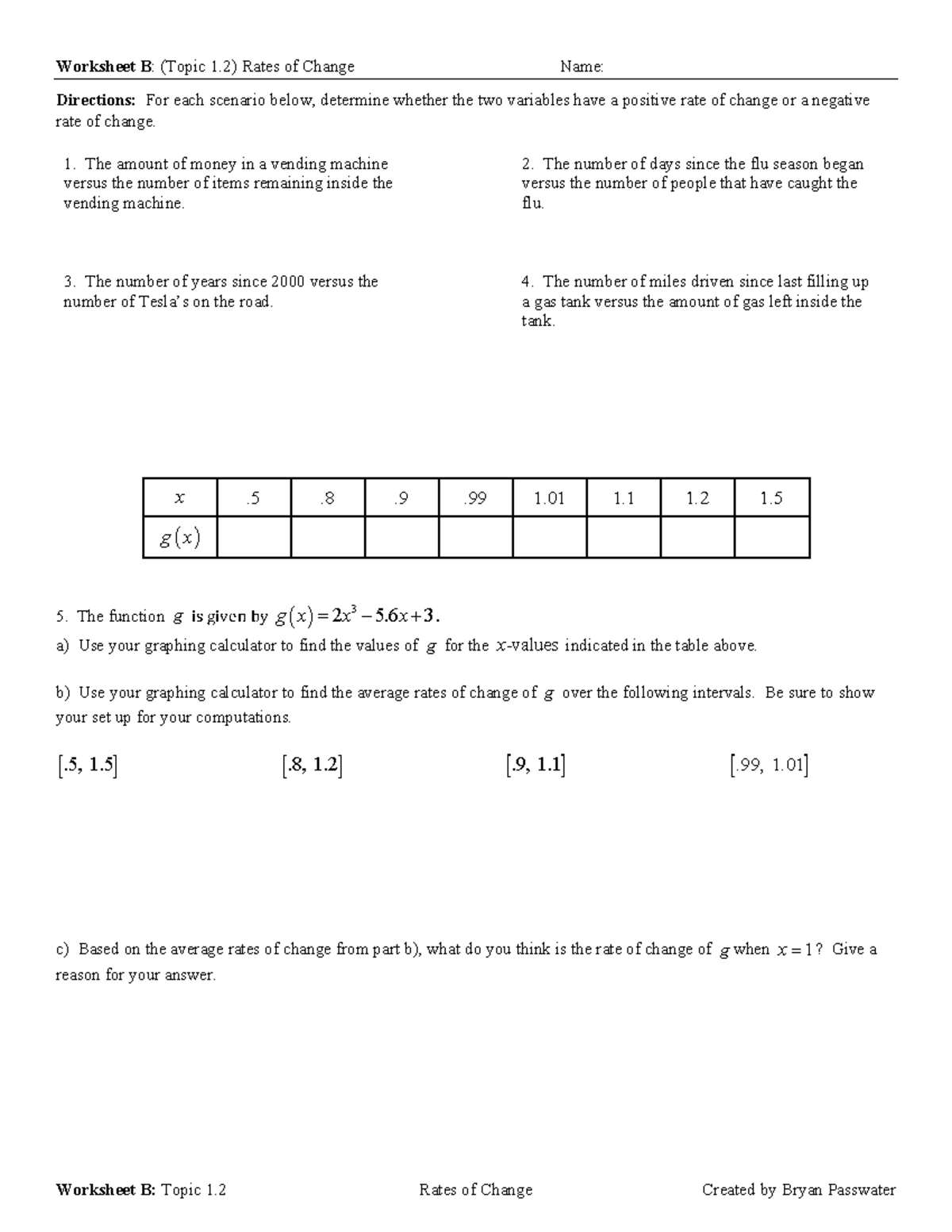Worksheet B: Topic 1.2 Rates of Change Analysis and Exercises - Studocu