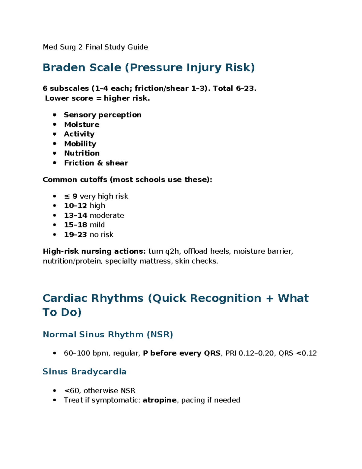 Med Surg 2 Final Exam Study Guide: Key Concepts & Nursing Actions - Studocu