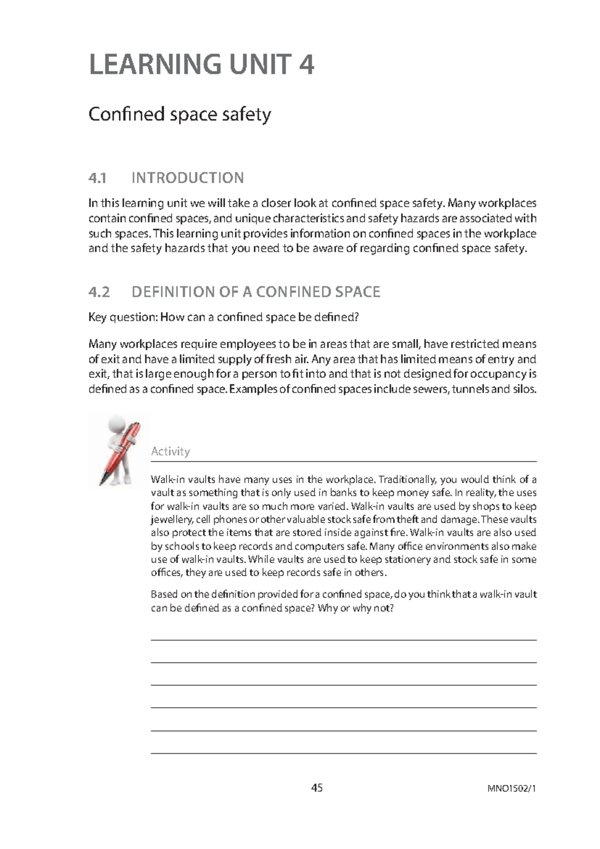 MNO1502 - SG: Confined Space Safety Learning Unit 4 Overview - Studocu