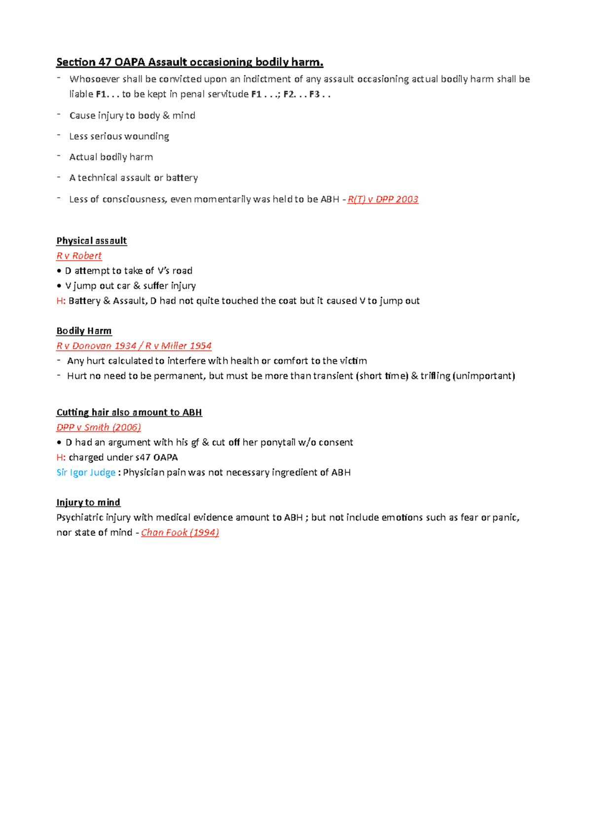 Criminal Law - OAPA Sections 47, 20, and 18 Overview - Studocu