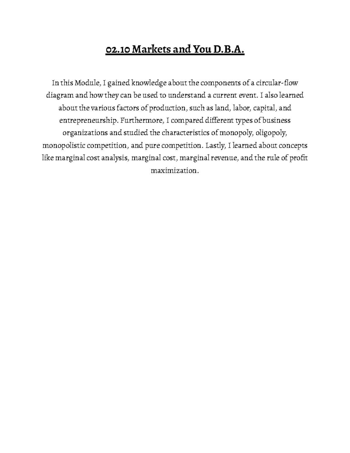 02.10 Markets and You D.B.A - 02 Markets and You D.B. In this Module, I ...