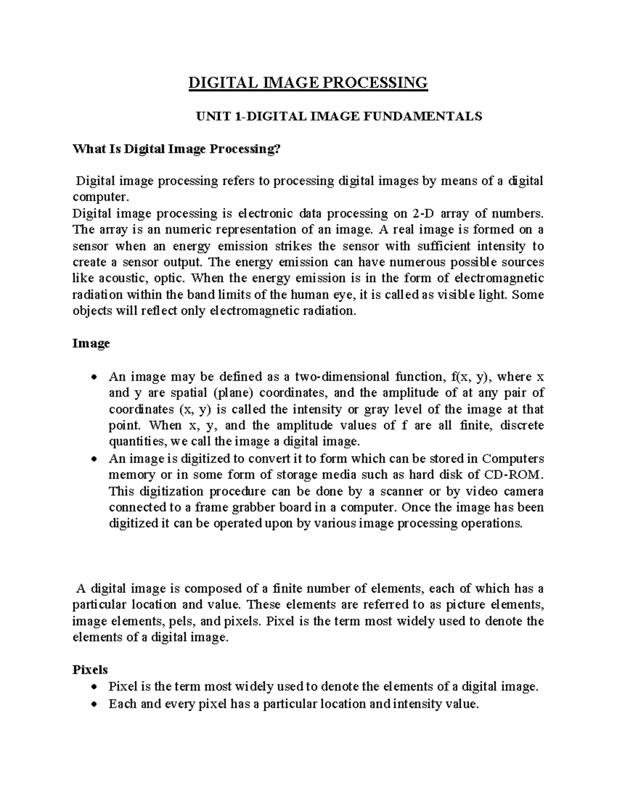 Module 1 Unit 1 Digital Image Processing Lecture Notes Studocu